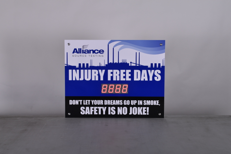 Digital safety sign printed with your company logo and text.